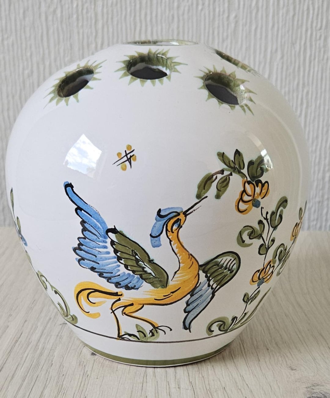 Vintage Faïence Small Flower Vase With Bird Detail Ceramic France ...