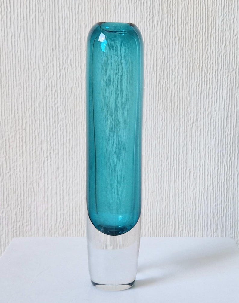 Fine Quality Midcentury Aqua Blue Art Glass Rounded Cylinder Vase ...