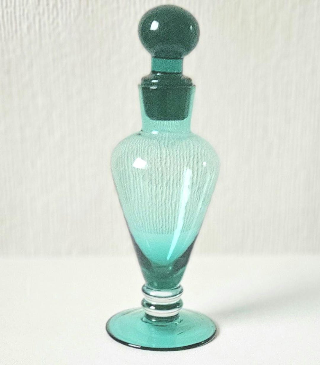 Vintage Green Glass Perfume Decanter: Art Glass Scent Bottle, Pedestal ...