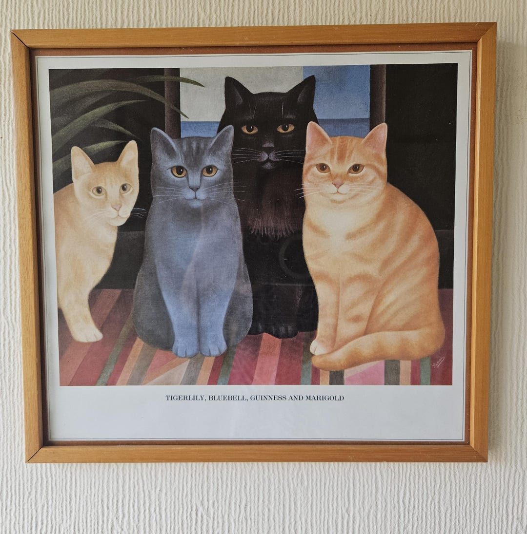 Original Vintage Framed Cat Cats Print Picture Martin Leeman 30cm X ...