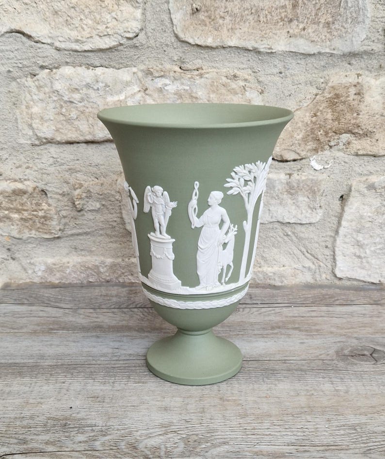 Wedgwood Sage Green Jasperware Pedestal Vase – Neo Classical Arcadian ...