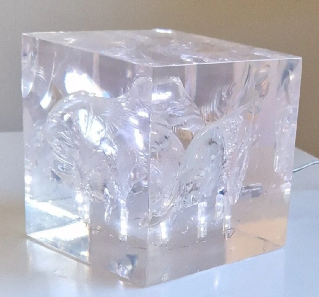 Lucite Cube Lamp Mid-century Modern Heavy Clear LED Bedside Table Lamp ...