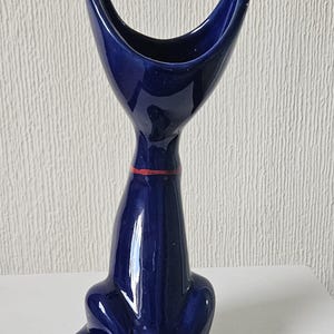 Vintage Scoop Head Cat Vase Figure Ornament Blue Glazed Midcentury 23cm ...