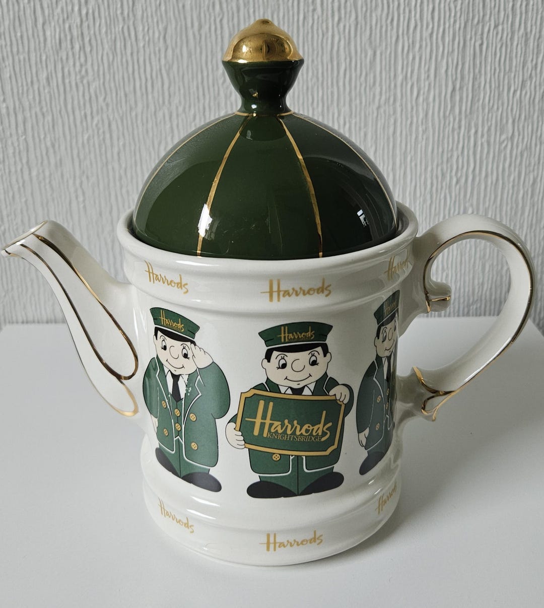 Vintage Harrods Teapot Green & Gold Doormen Motif, James Sadler England ...