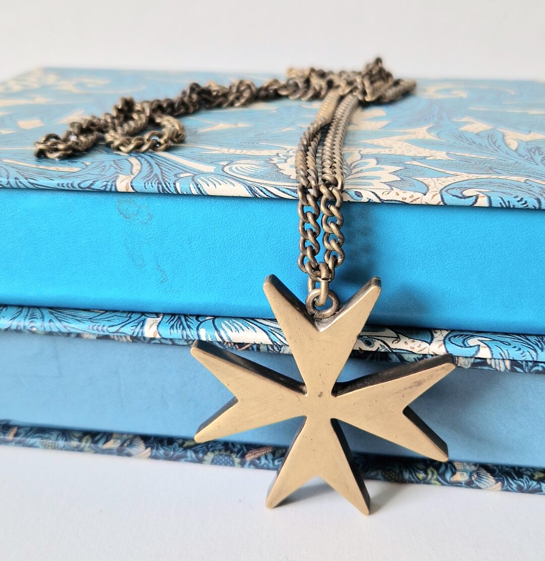 Large Vintage Maltese Cross Brass Pendant Chain Necklace - Etsy