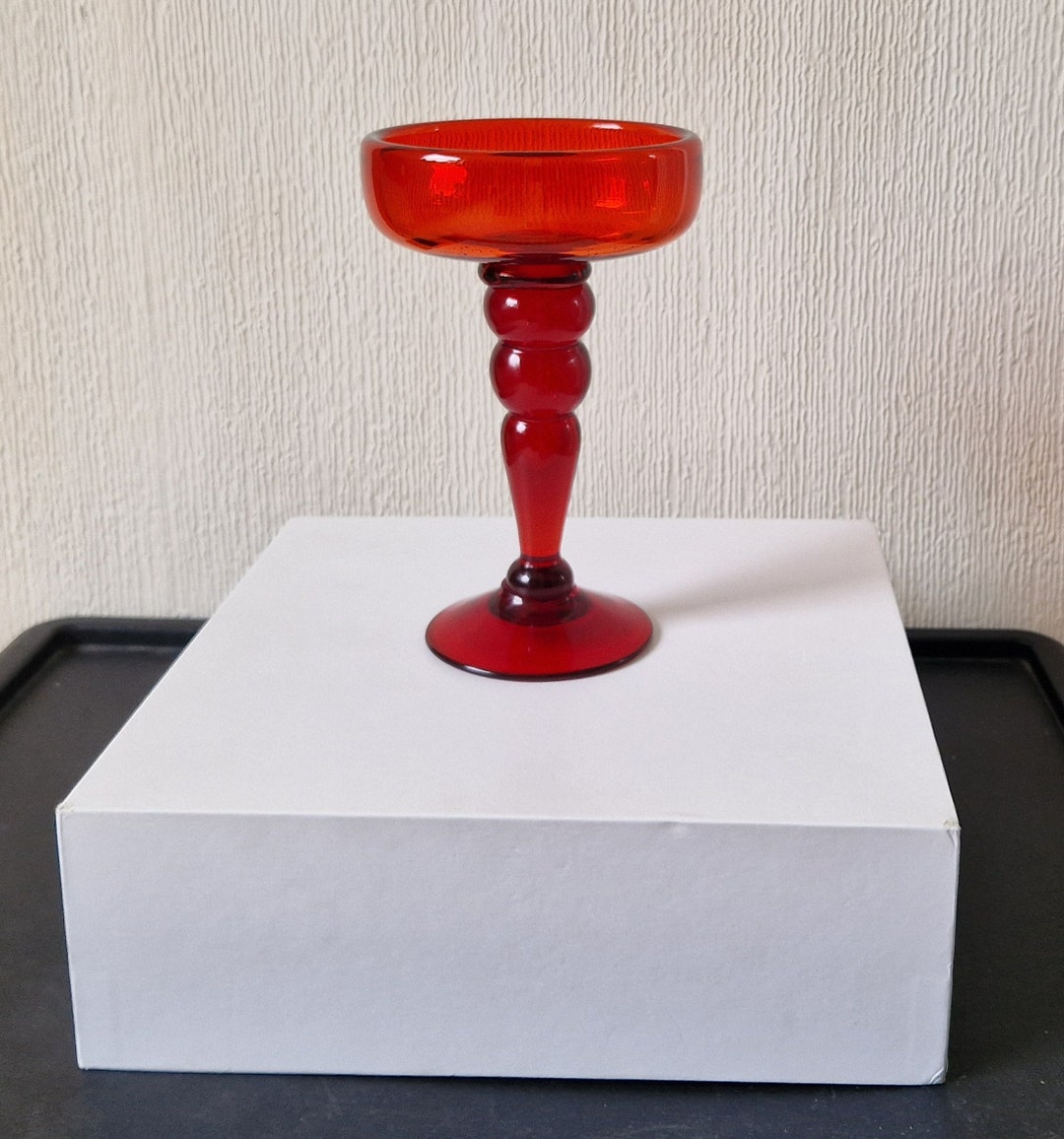Vintage Blenko Glass Bright Ruby Red Pedestal Pillar Candle Holder - Etsy