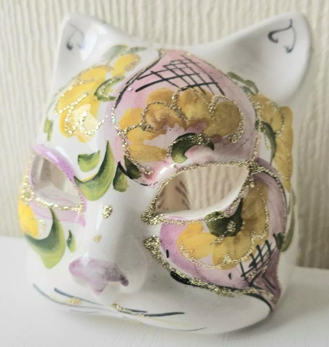 Hand Painted Ceramic Cat Mask Masquerade Mardi Gras Made in Italy Wall ...