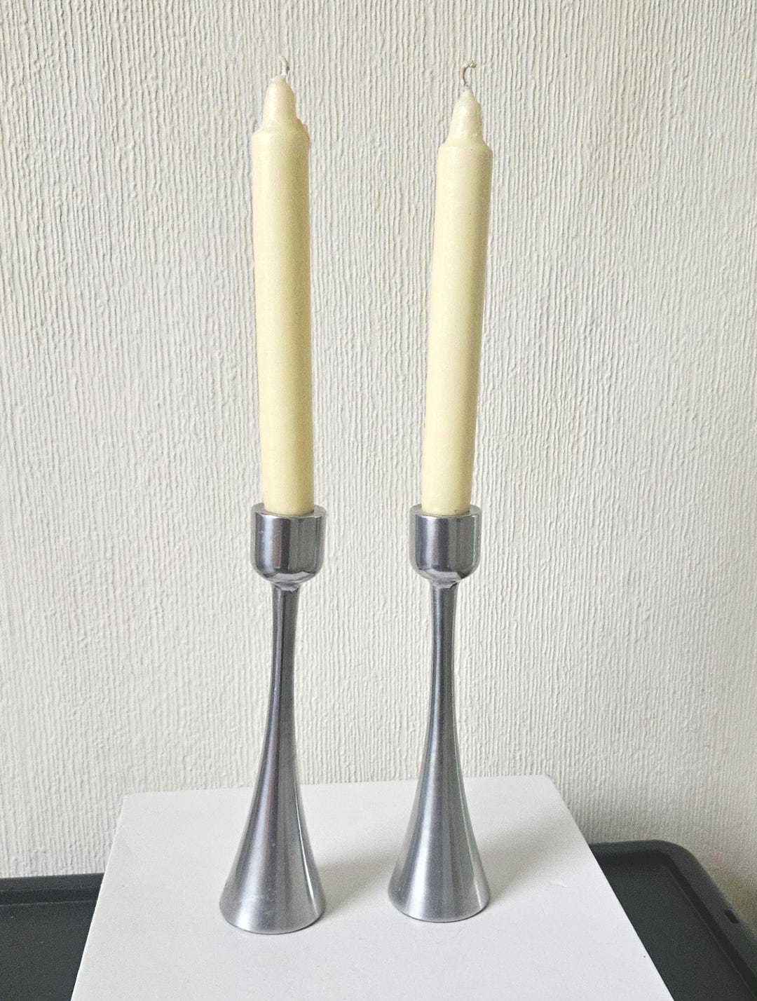 Mid-century Pair of Steel Candlesticks Solid Steel Danish Atomic Style ...