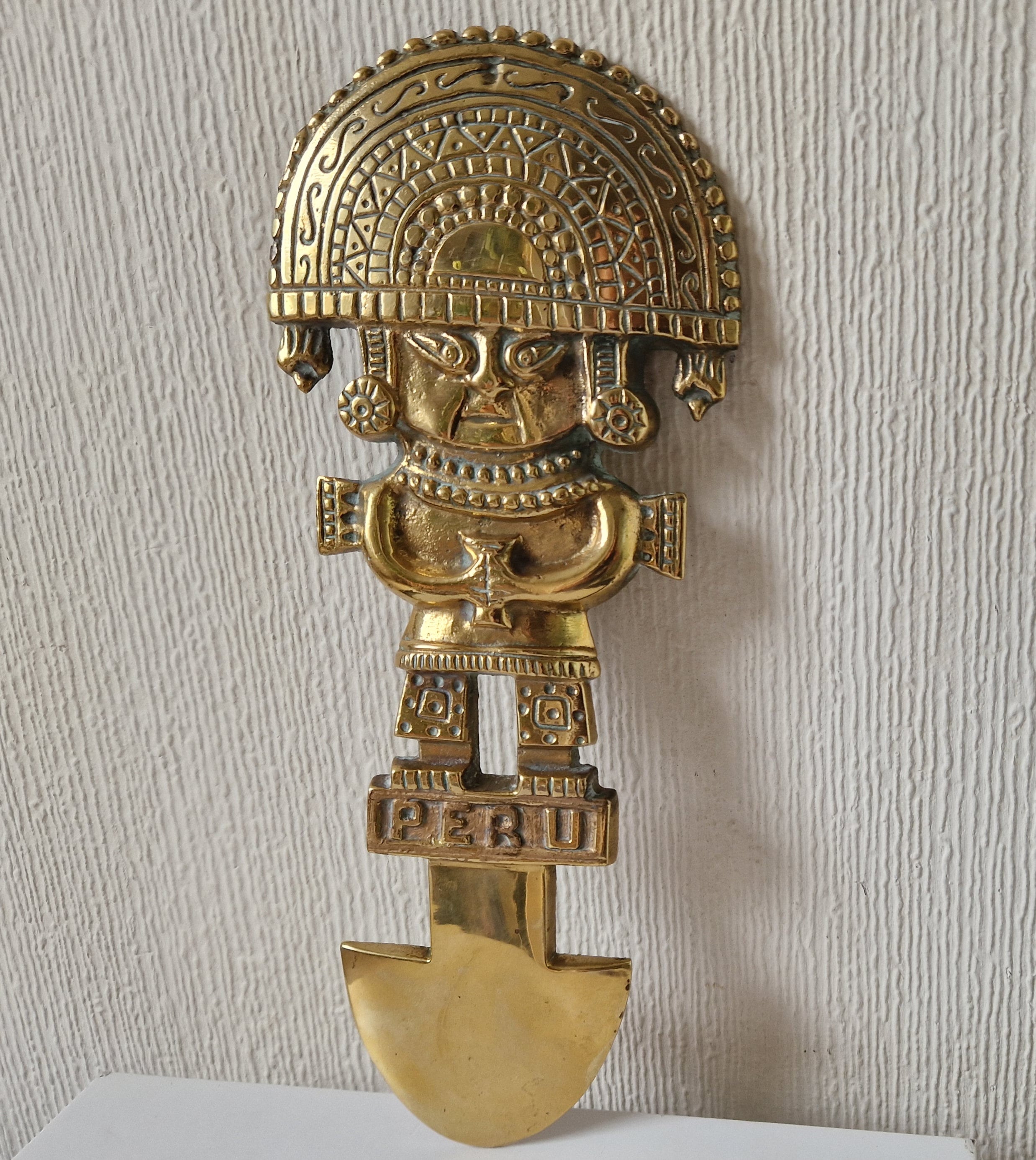 Brass Inca Peru Ceremonial Tumi Knife Wall Hanging 28cm Long Heavy ...