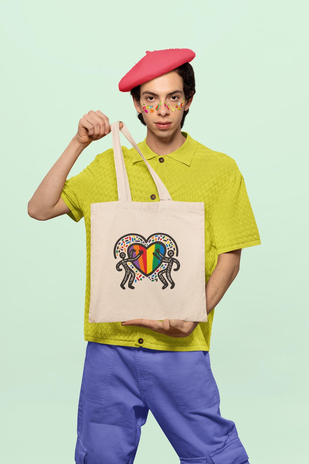 LGBTQ Pride Tote Bag With Keith Haring Inspired Rainbow Heart, Eco ...