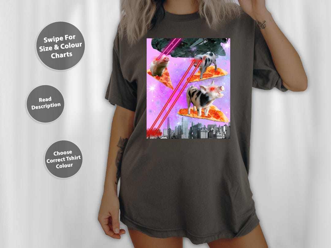 Funny Mini Pig Pizza Aliens Spaceship Trash Laser T-shirt, Sweatshirt ...