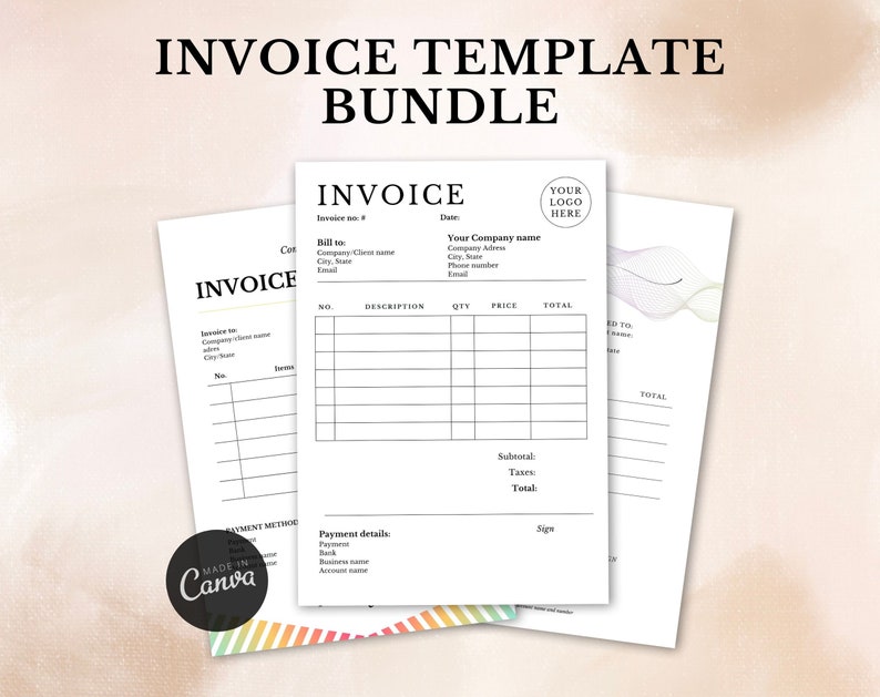 Fully Editable Digital Invoice Template Bundle | Canva Small Business ...
