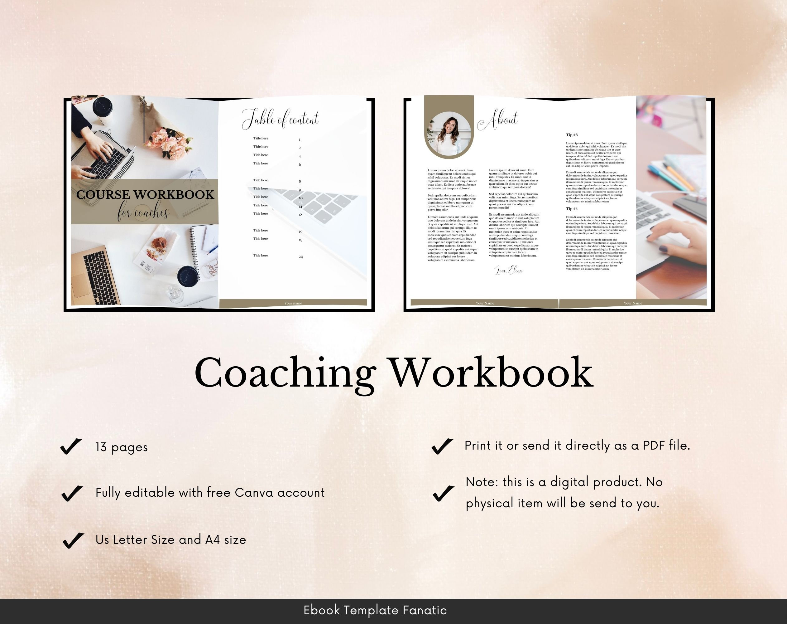 Ebook Coaching Course Workbook Template Canva | Fully Editable | Spiritual Life Business ...