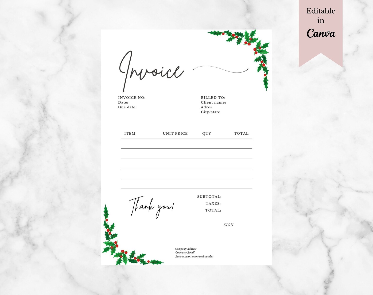 Fully Editable Digital Invoice and Receipt Template | Canva Small ...