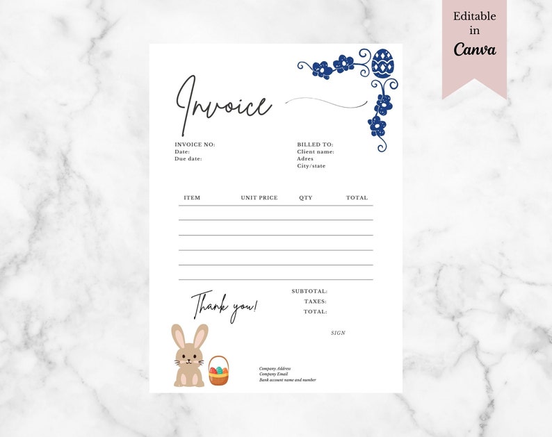 Fully Editable Digital Easter Invoice Template | Canva Small Business ...