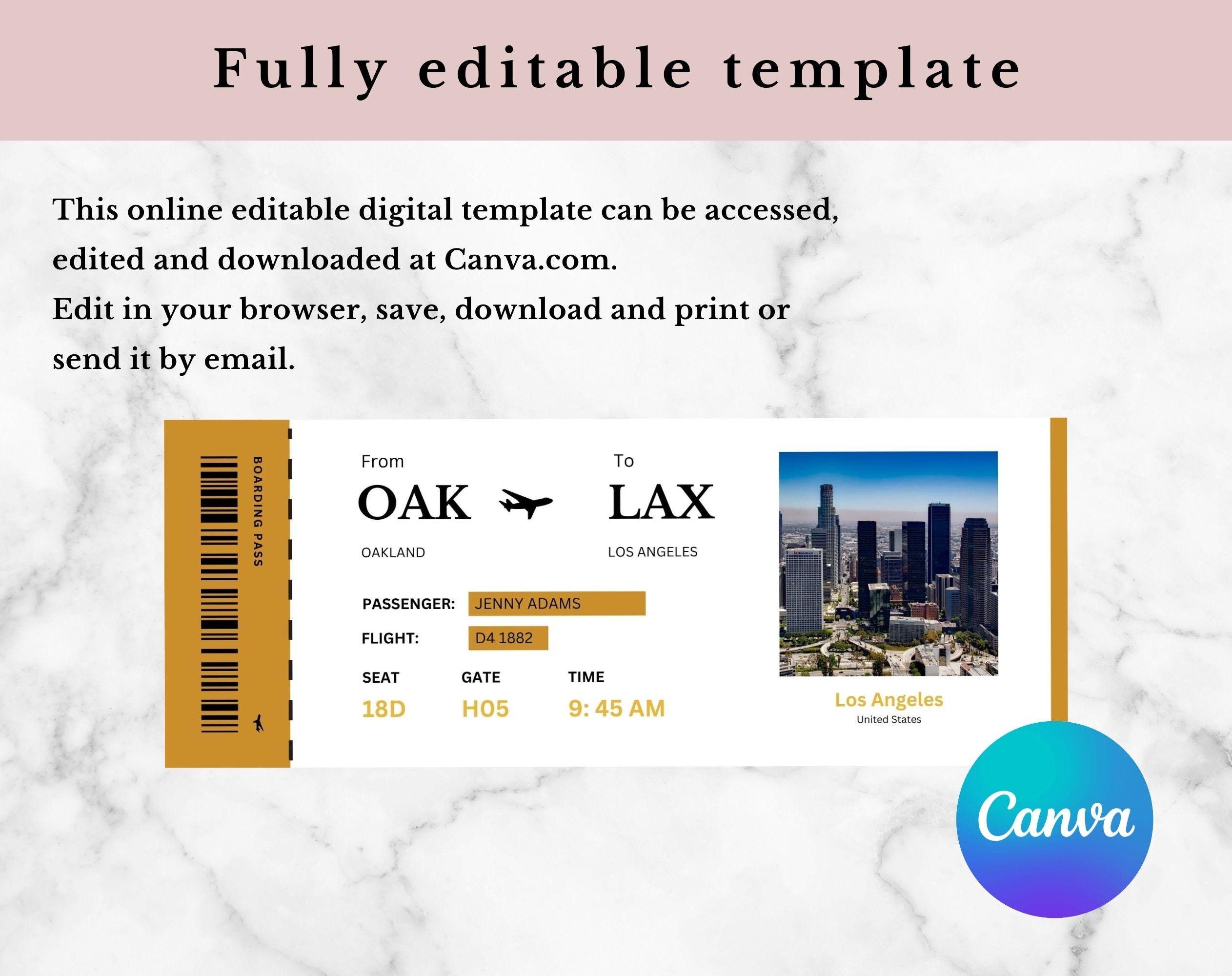 Customizable Boarding Pass Canva Template | Gift Idea | Fake Ticket for ...