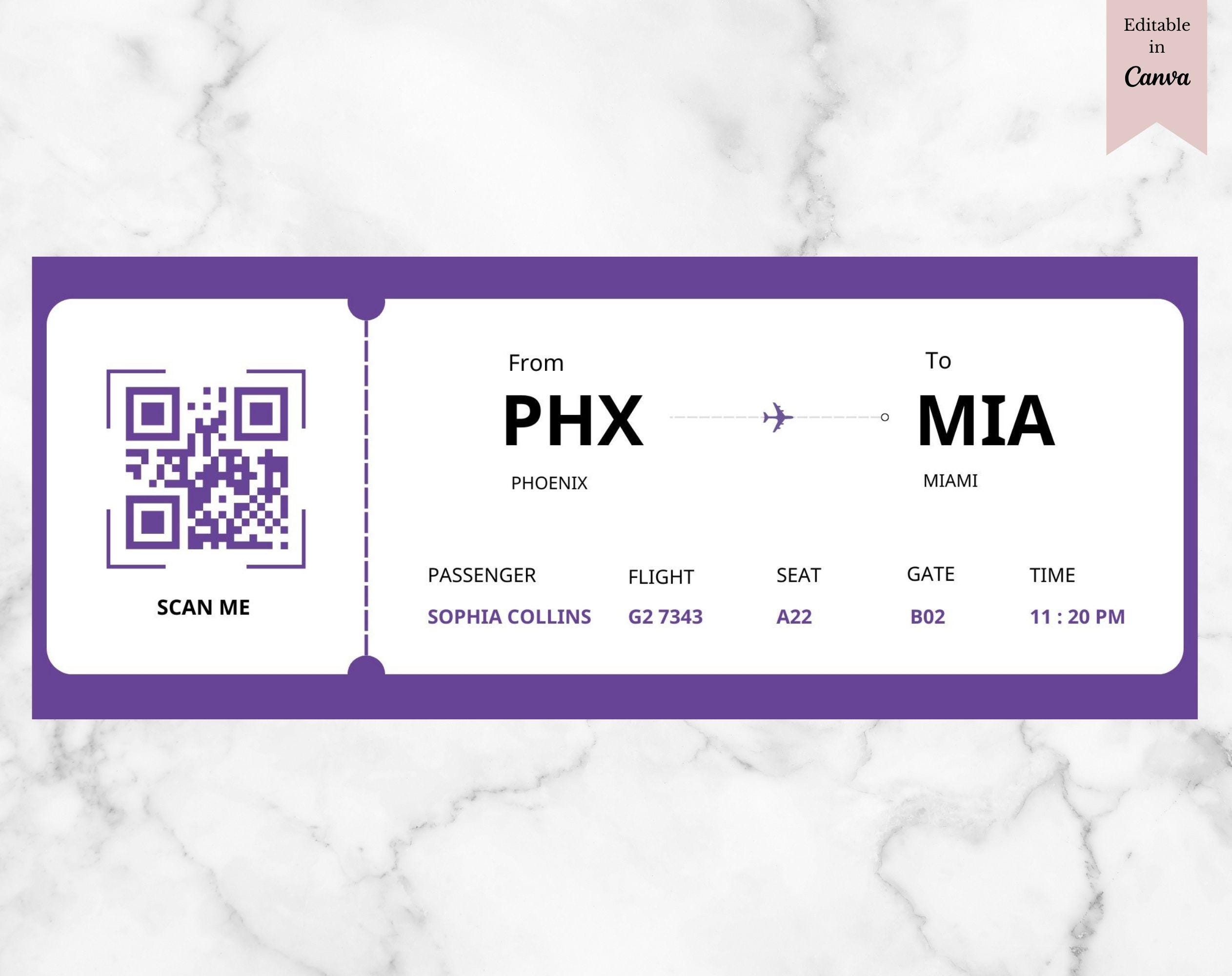 Customizable Boarding Pass Canva Template Purple | Fake Ticket for ...