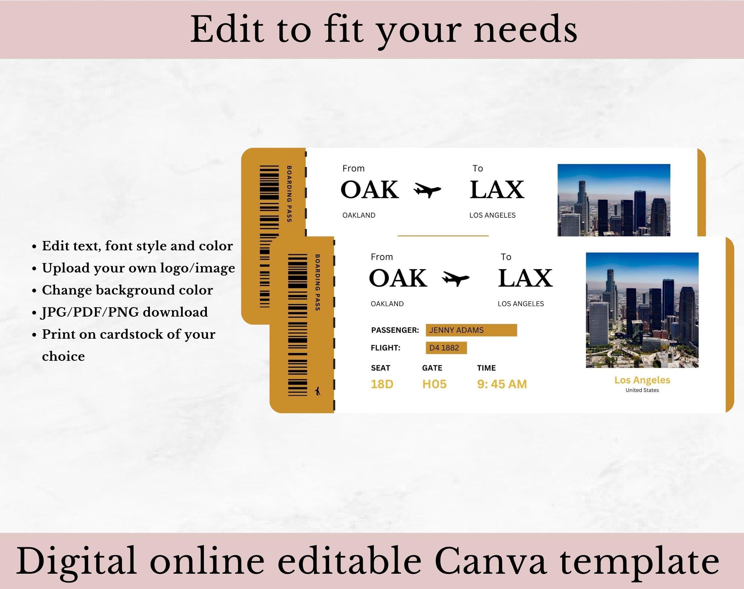 Customizable Boarding Pass Canva Template | Gift Idea | Fake Ticket for ...