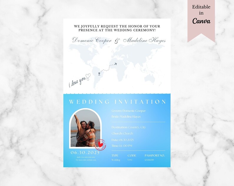 Boarding Pass Wedding Invitation Canva Template | Destination Wedding ...