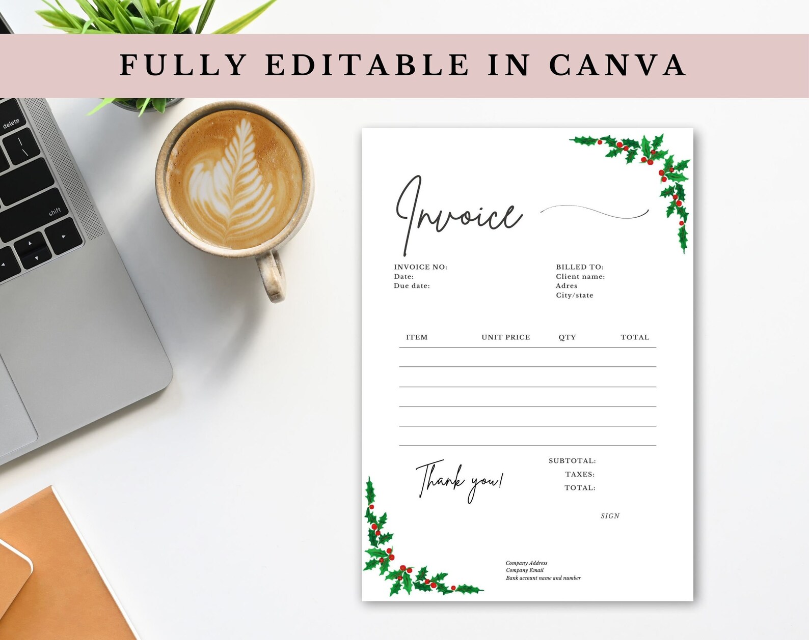 Fully Editable Digital Invoice and Receipt Template | Canva Small ...