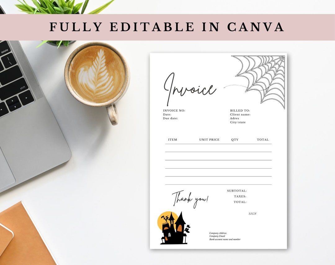Fully Editable Digital Halloween Invoice Template | Canva Small ...