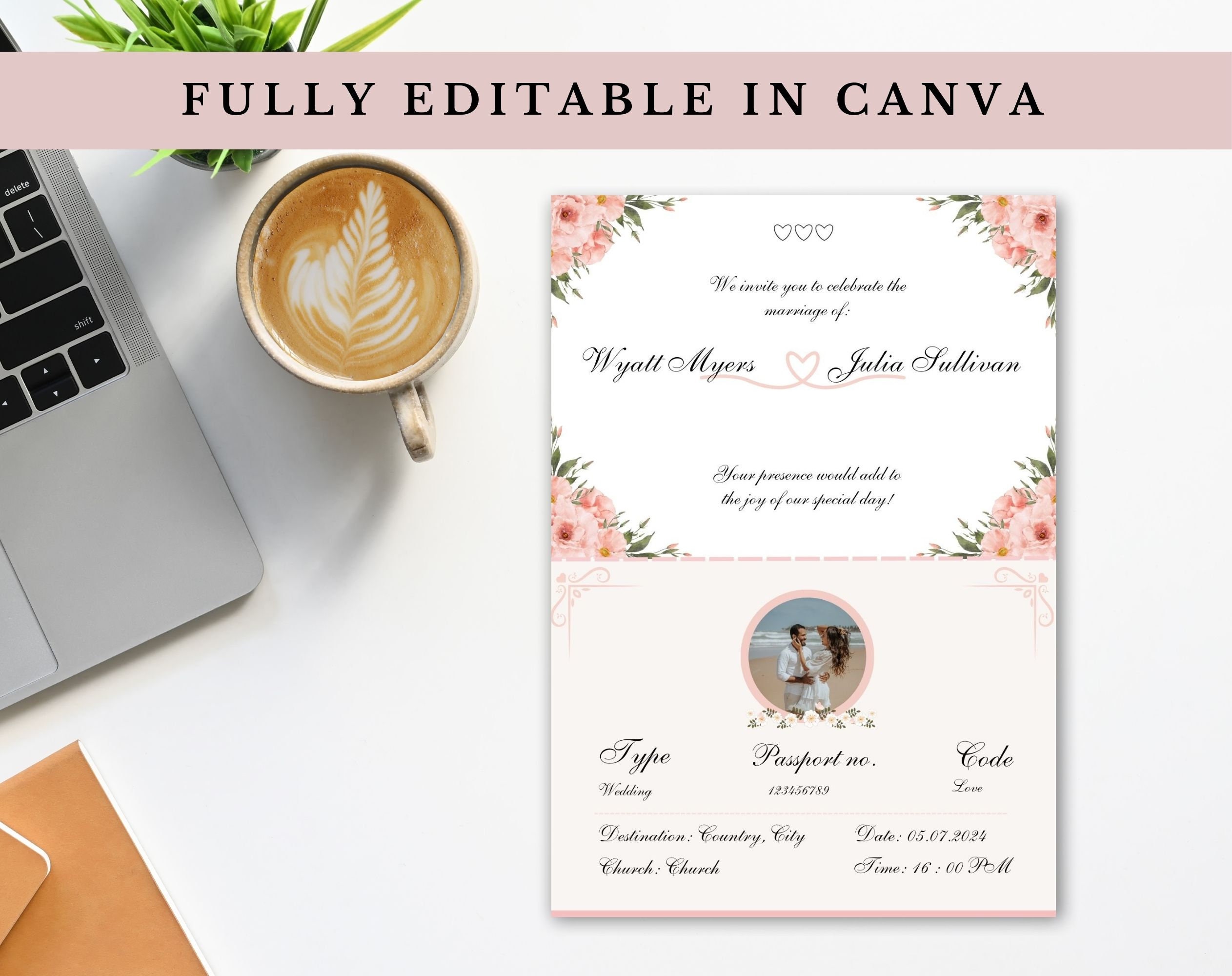 Boarding Pass Wedding Invitation Canva Template | Destination Wedding ...