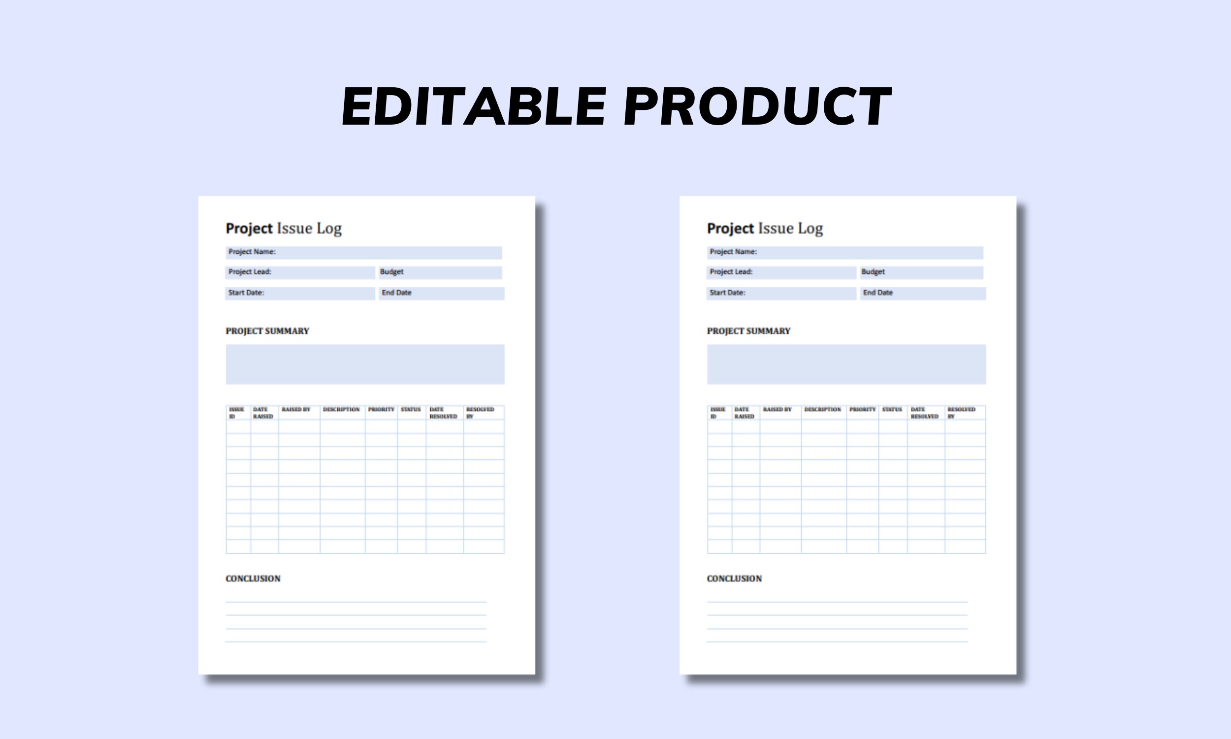 Editable Project Issue Log Template - MS Word (digital Download) - Etsy