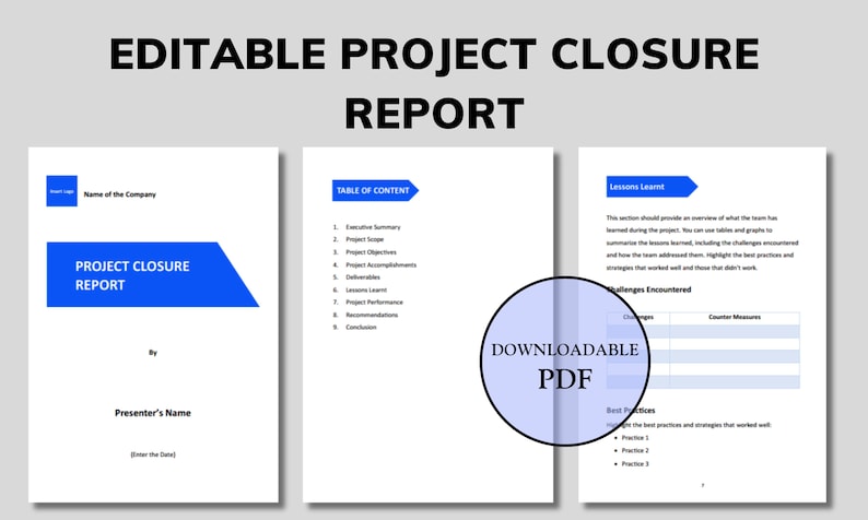 Editable Project Closure Report Template: MS Word Planner (digital ...