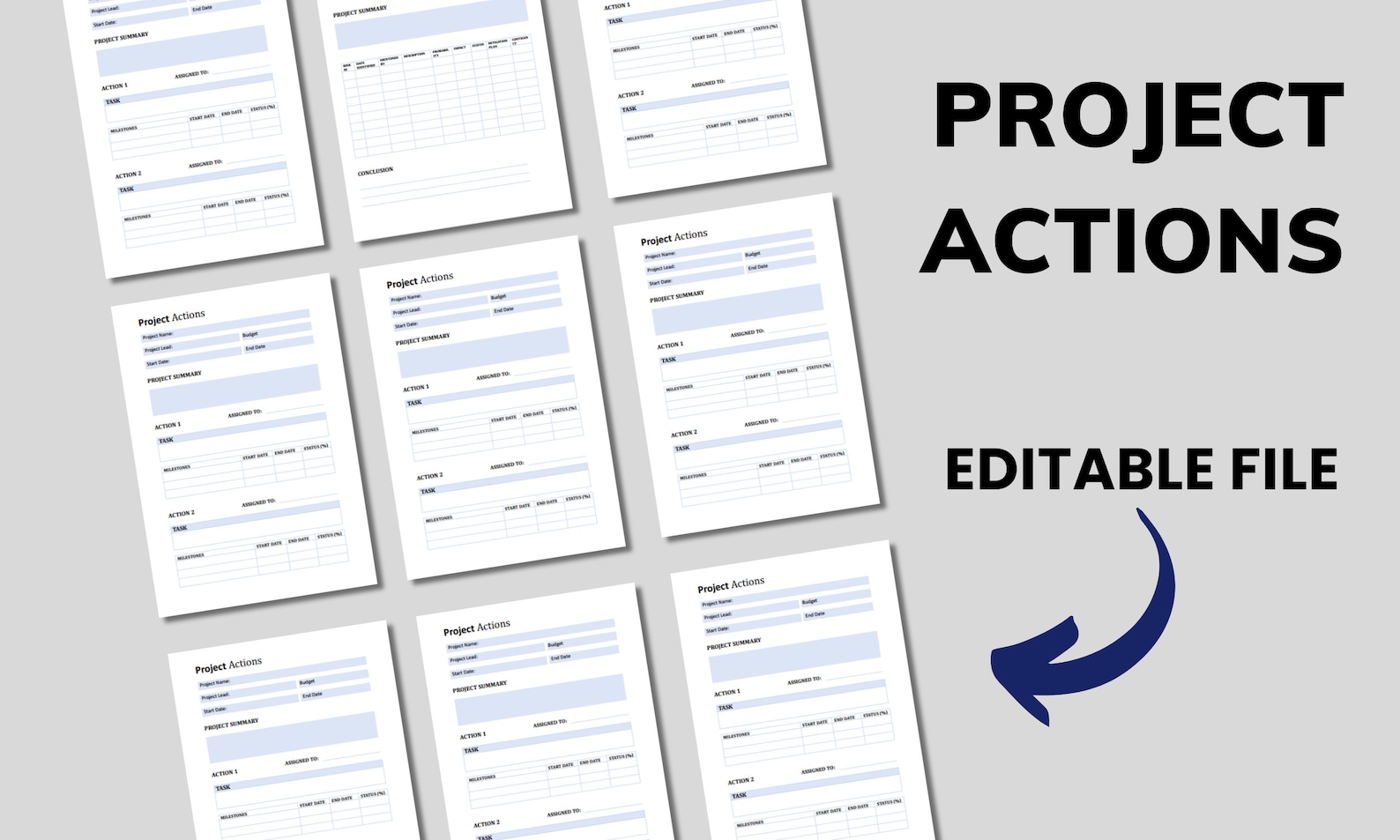 Editable Project Actions Template, MS Word Project Actions Template ...