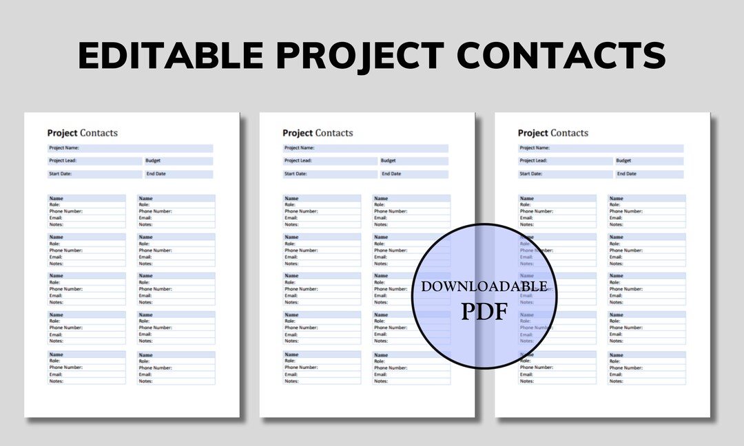 Editable Project Contacts List Template: MS Word (digital Download) - Etsy