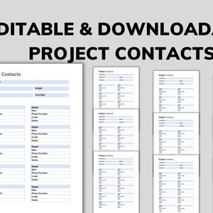 Editable Project Contacts List Template: MS Word (digital Download) - Etsy