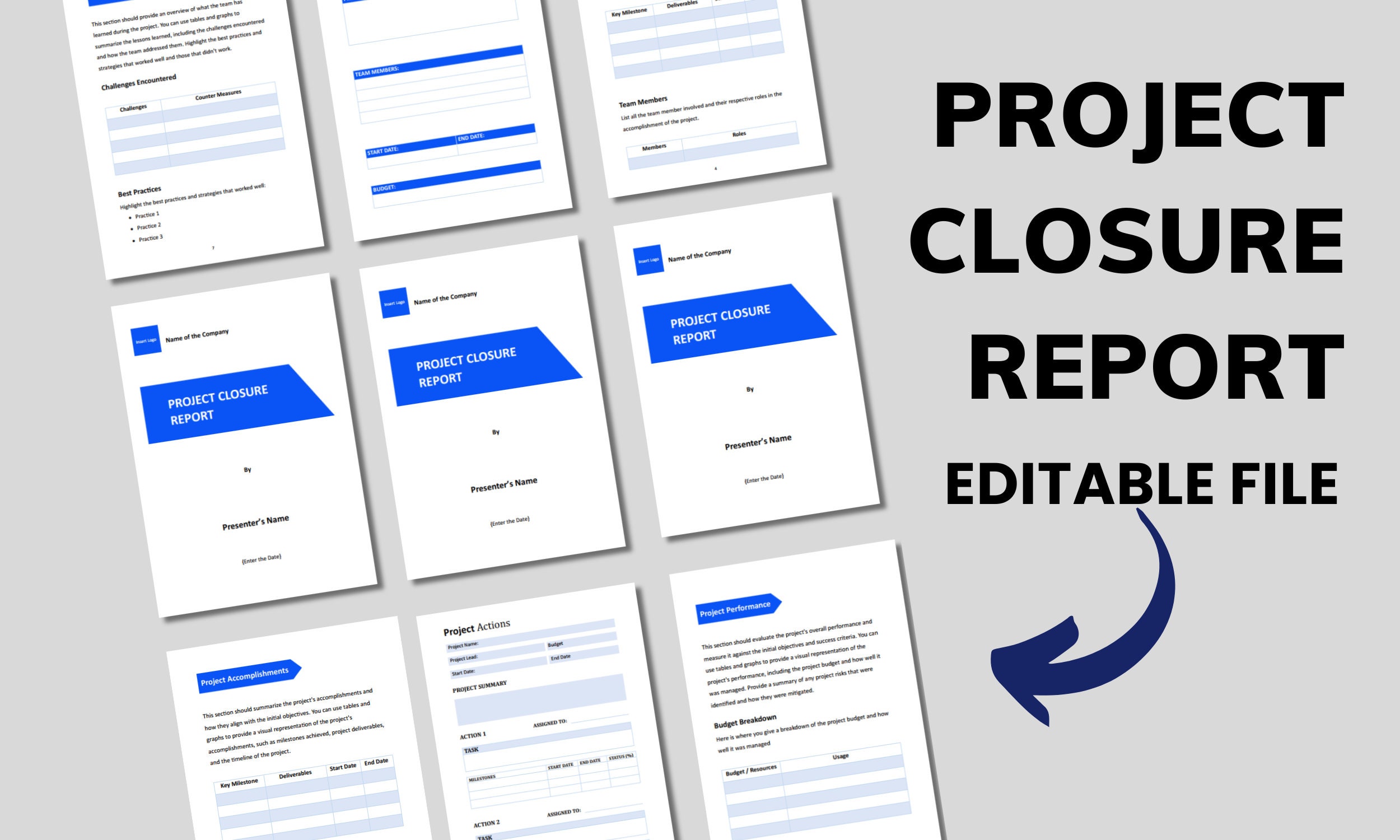 Editable Project Closure Report Template: MS Word Planner (digital ...