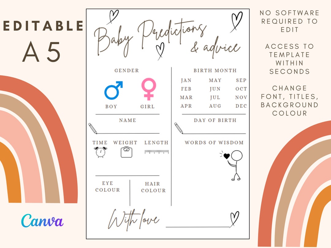 Editable Baby Prediction and Advice Card A5 Digital Copy - Etsy