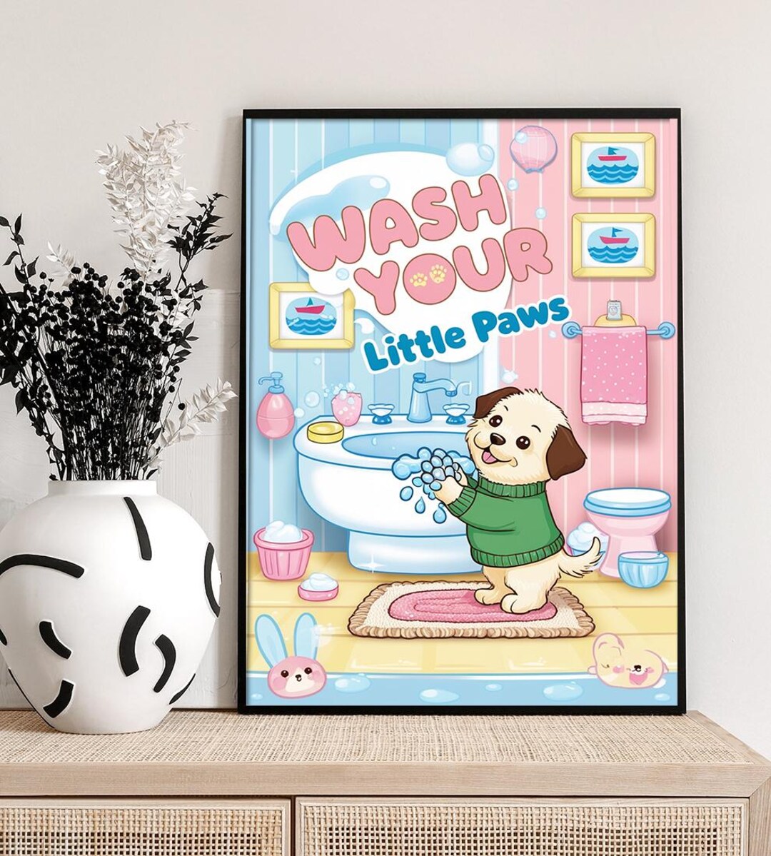 Wash Your Little Paws Poster, Funny Bathroom Decor, Golden Retriever ...