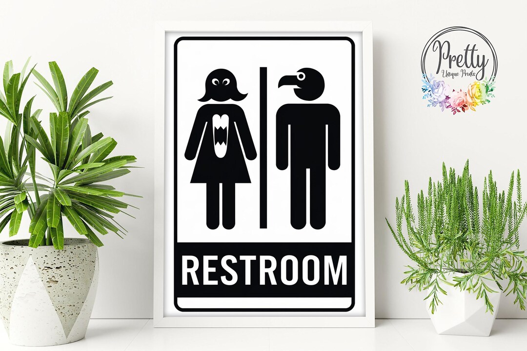 Vintage BEETLE Inspired RESTROOM Sign Bathroom Print, the Halloween ...