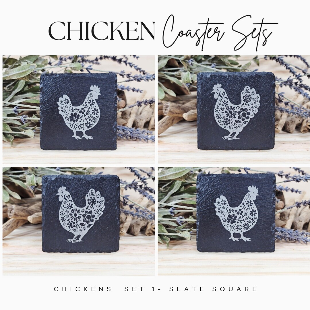 Farm Life Inspired CHICKEN Coaster Set of 4 With Holder, Farm Animal ...