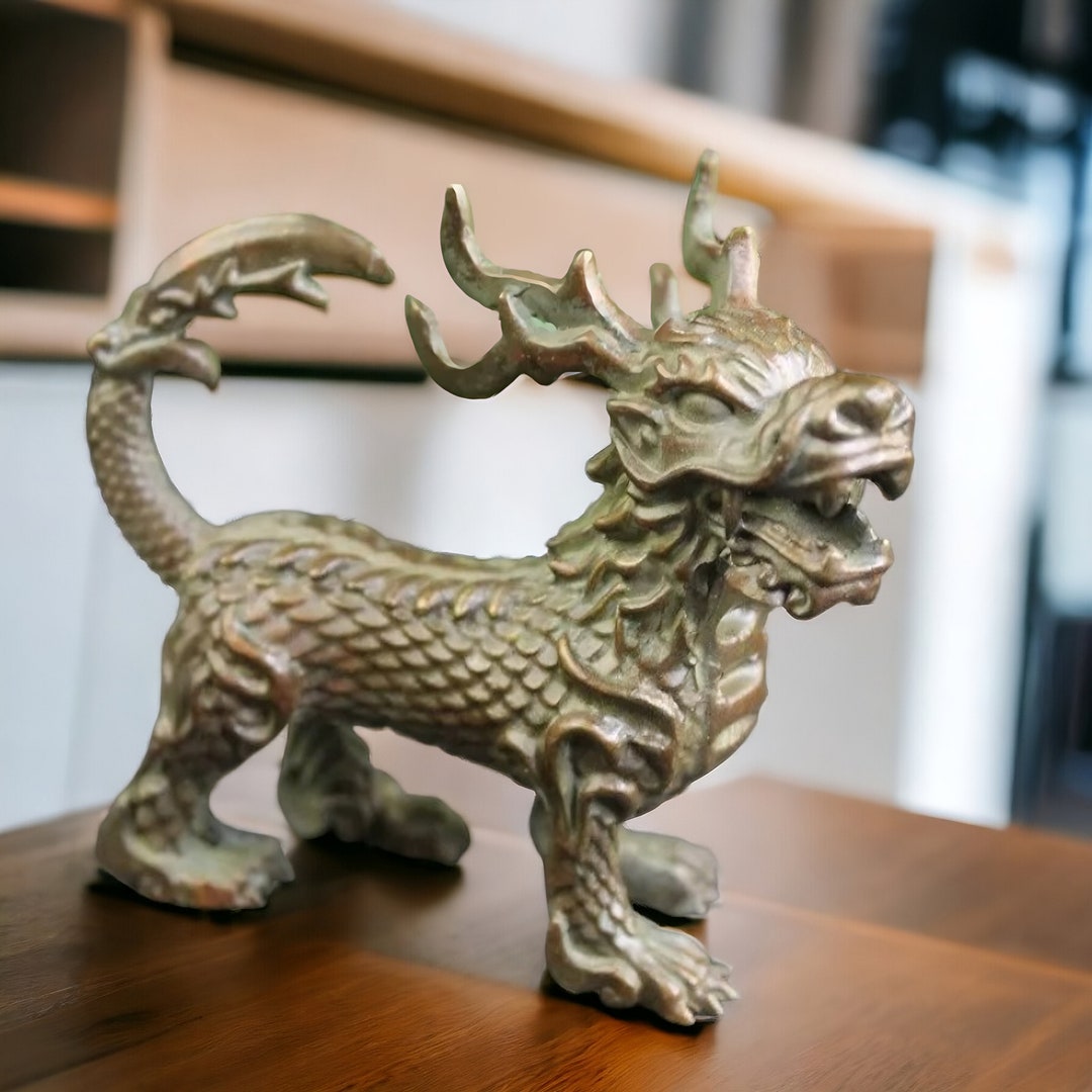 Copper Kirin Figurine: Vintage Dragon Statue, Fortune Decor - Etsy
