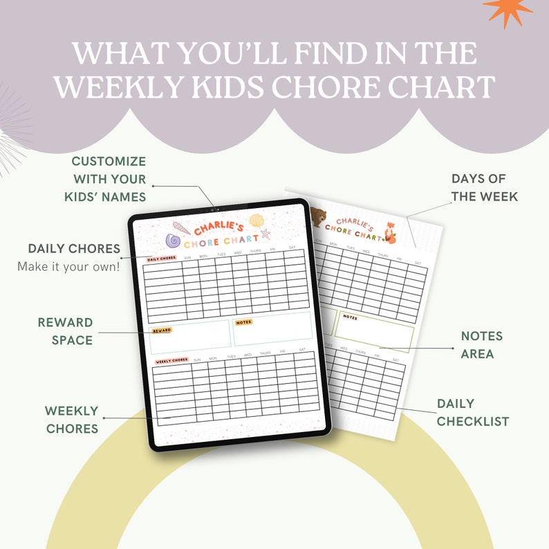 Chore Chart for Kids Printable and Customizable Kids Reward Chart With ...