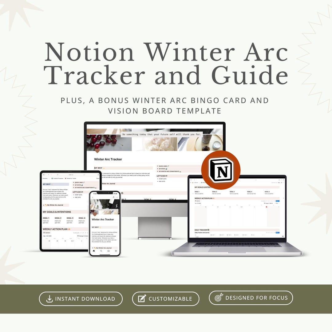2025 Winter Arc Notion Tracker Template and Digital Planner W/ PDF ...