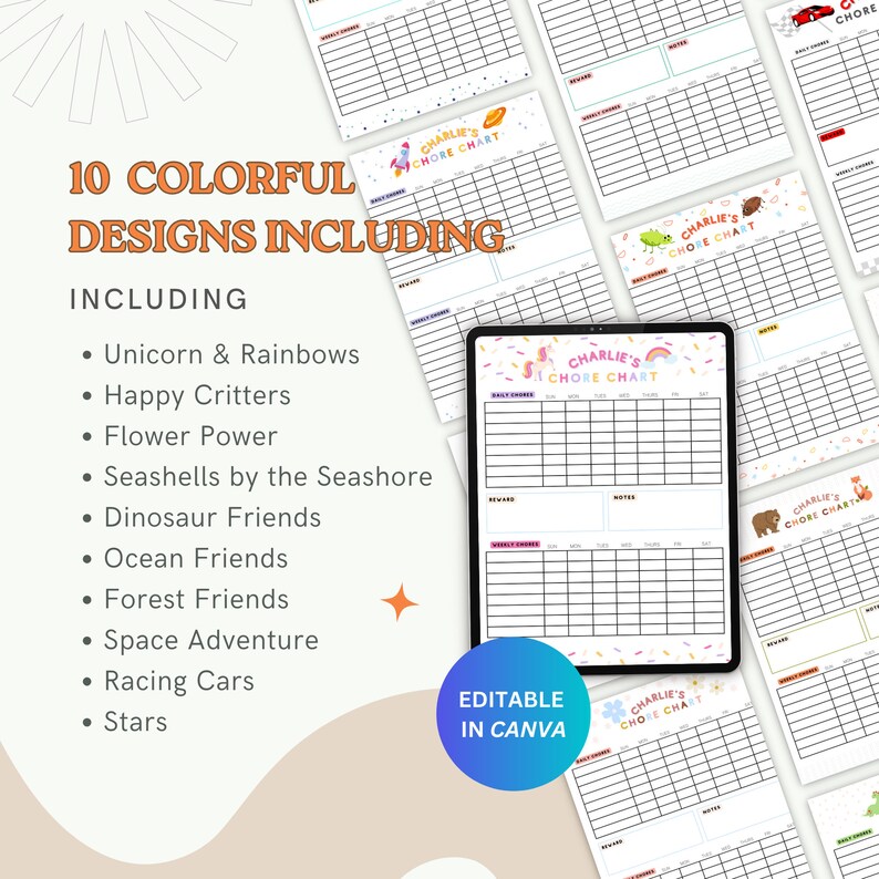 Chore Chart for Kids Printable and Customizable Kids Reward Chart With ...