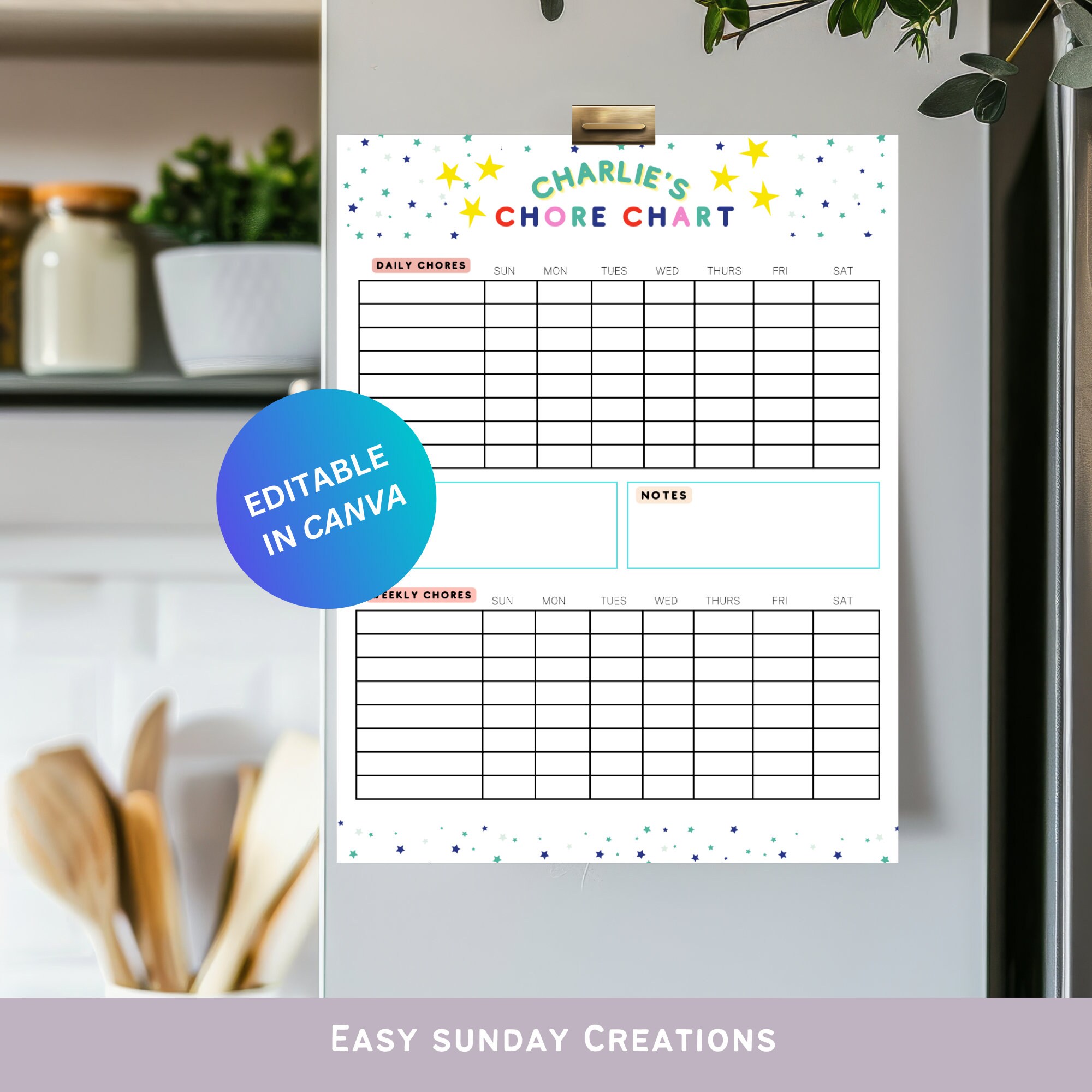 Chore Chart for Kids Printable and Customizable Kids Reward Chart With ...