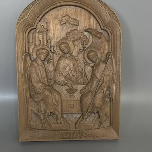 Holy Trinity Wooden Carved Icon: Orthodox Christian Wall Art - Etsy