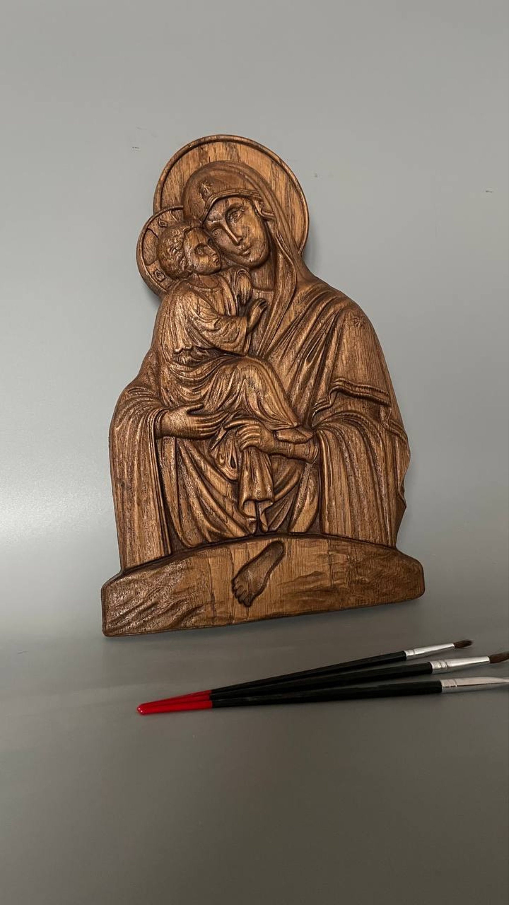 Oak Carved Jesus Christ Icon: Mother of God, Christian Gift - Etsy