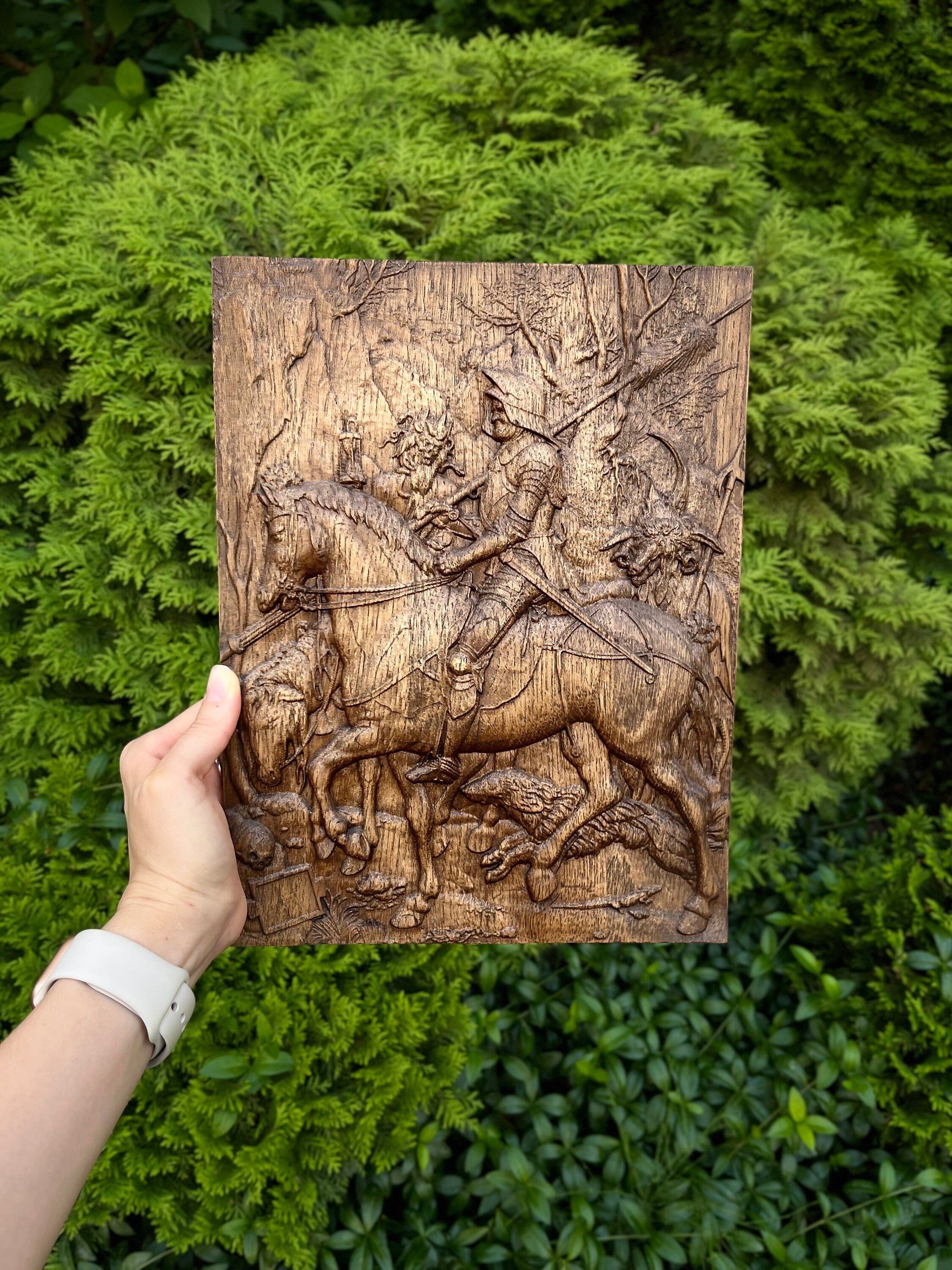Knight, Death and the Devil - Albrecht Durer, Wooden Carved Wall Art ...