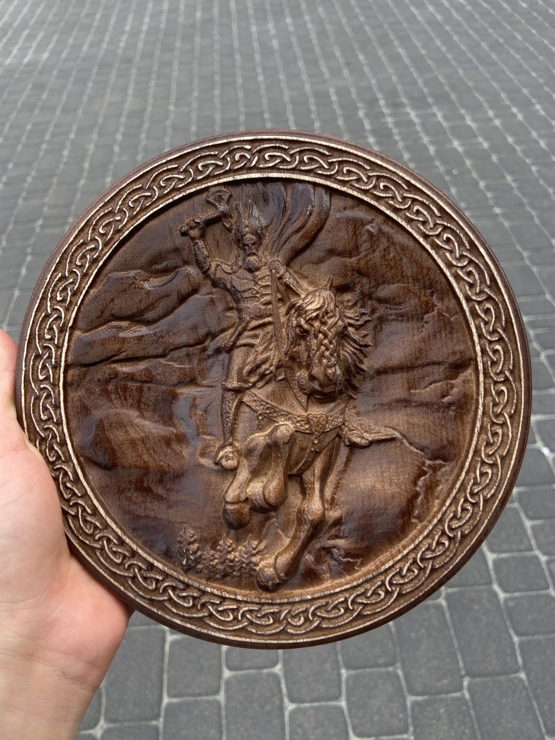 Handcrafted Wooden Shield of Thor, Norse God of Thunder With Mjolnir ...