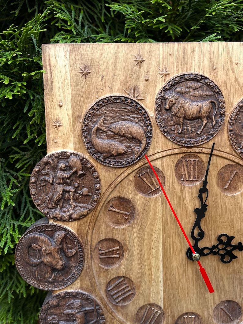 Zodiac Signs Clock, Wood Carving, Large Wall Clock, Clocks for Wall ...