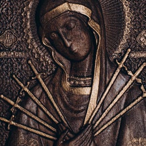 Handcrafted Wooden Icon of Our Lady of Sorrows, Virgin Mary Icon ...