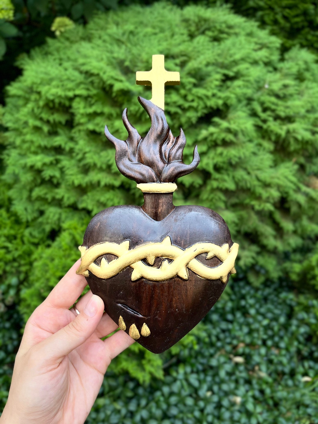 Sacred Heart of Jesus Decor, Handcrafted Wood Carving, Carved Sacred ...