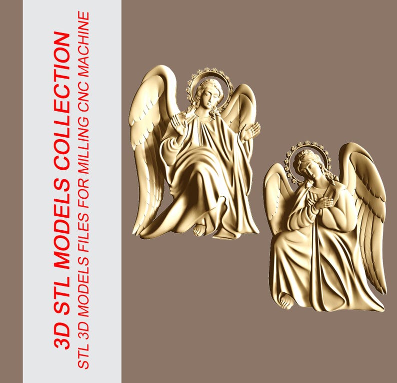 Two Angels 3D STL Model for CNC Woodworking, Religious Home Decor ...