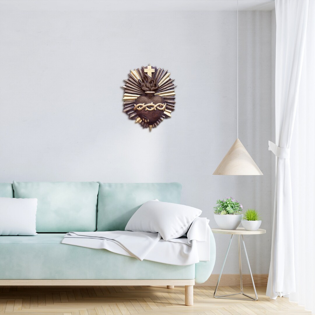 Handcrafted Sacred Heart of Jesus Plaque Religious Wall Decor Catholic ...